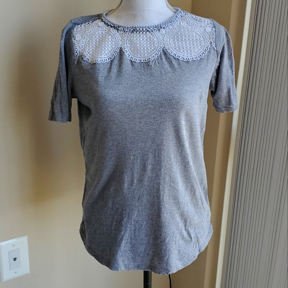 LOFT | Tops | Loft Gray Crochet Bib Blouse | Poshmark